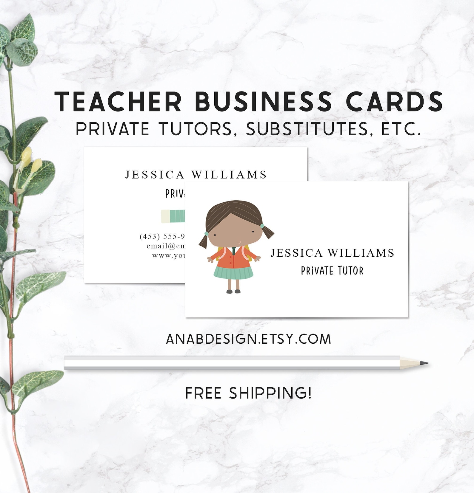 Private Tutor Business Cards Substitute Teachers Teacher - Etsy
