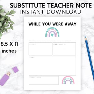 Printable Substitute Teacher While You Were Away Note, Pastel Rainbow ...