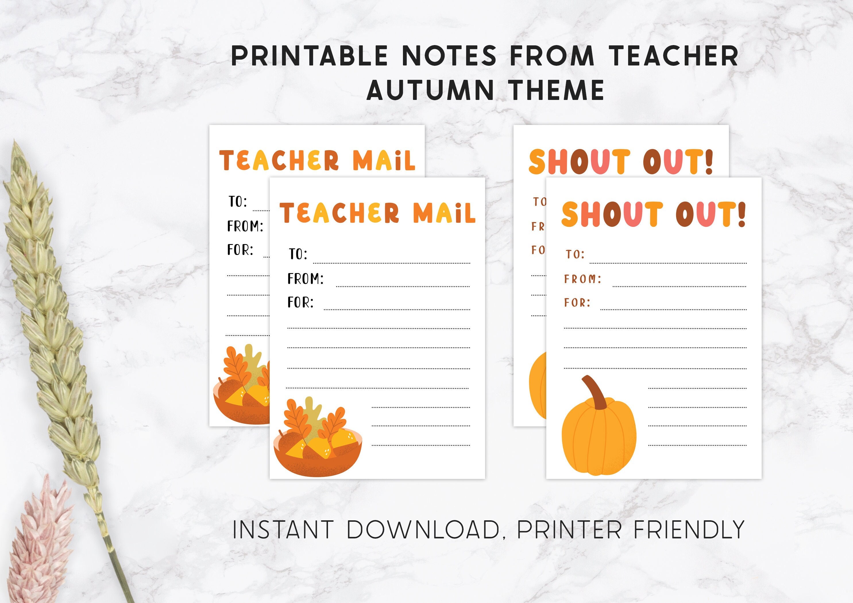 Printable Teacher Mail Fall Notes From Teacher Autumn - Etsy