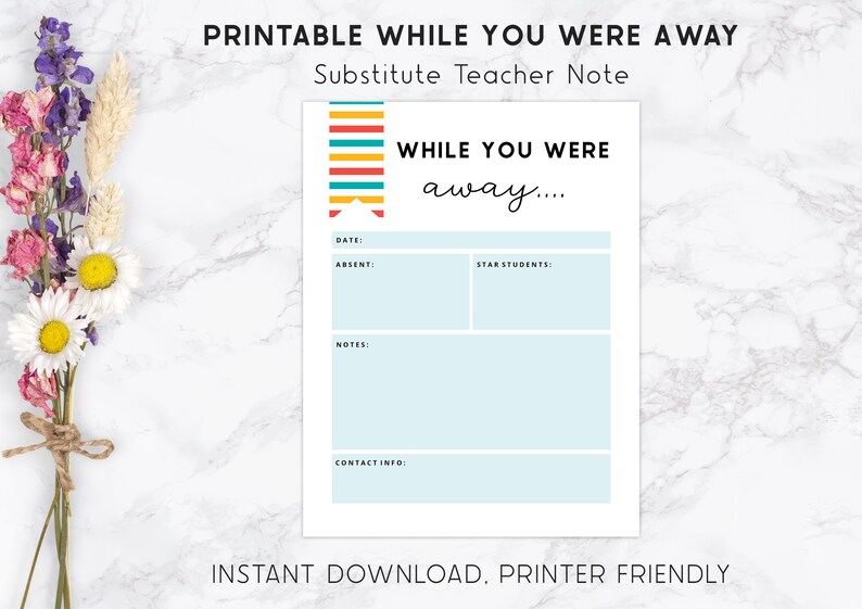 Printable Substitute Teacher Note While You Were Away Card - Etsy