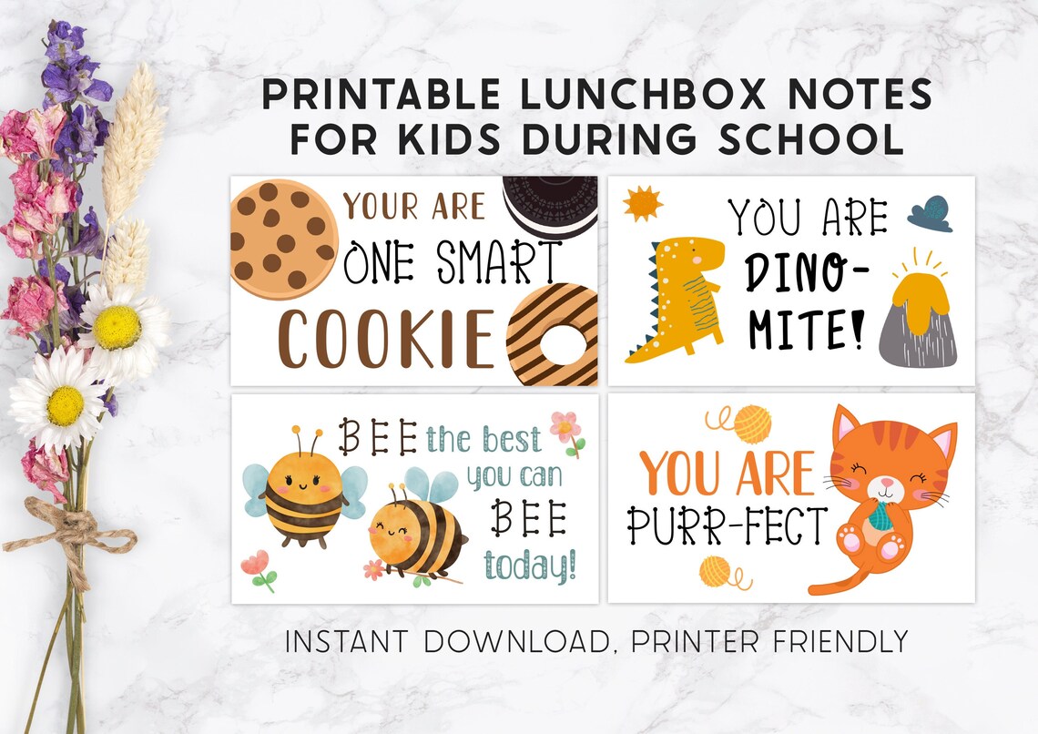 Printable Lunchbox Notes for Kids Elementary School Notes | Etsy