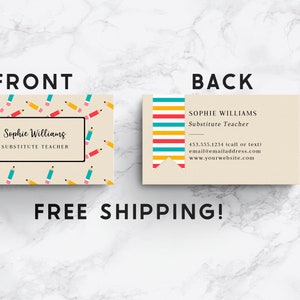 Substitute Teacher Busines Cards, Open House Contact Cards, Back to ...