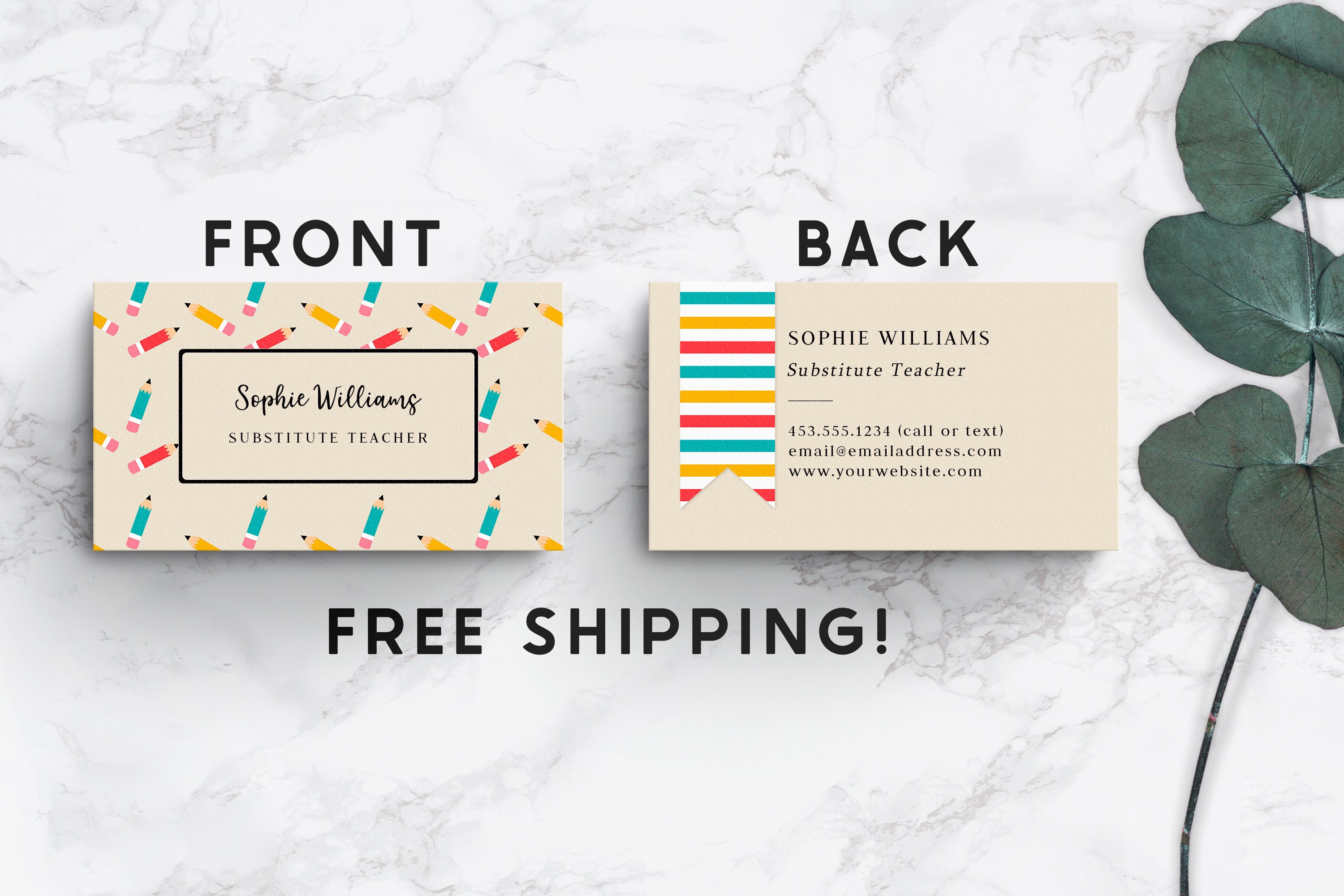 Substitute Teacher Busines Cards, Open House Contact Cards, Back to ...