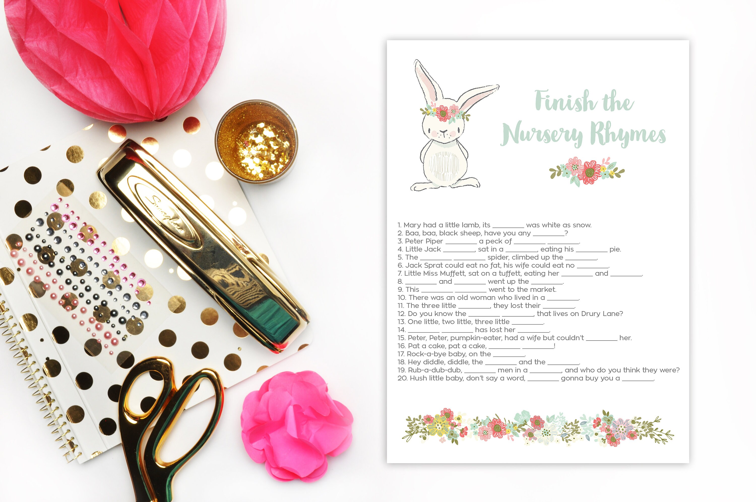 Nursery Rhymes Game Quiz Baby Shower Game Printable Bunny - Etsy