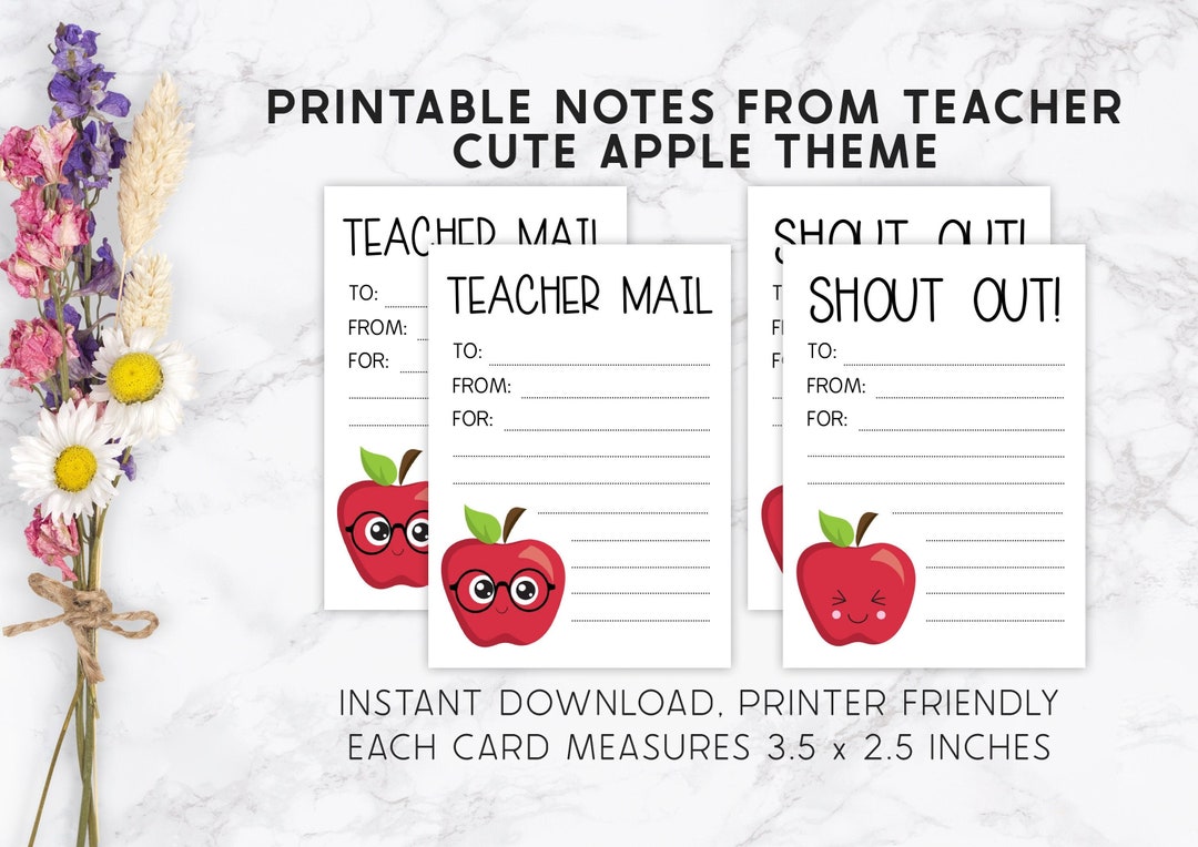 Printable Notes From Teacher, Cute Apple Reward Cards, Apple Teacher ...