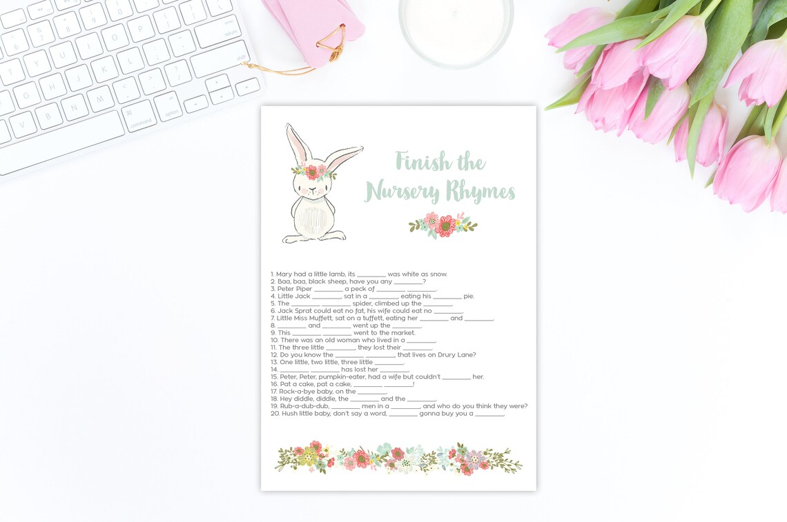Nursery Rhymes Game Quiz Baby Shower Game Printable Bunny - Etsy