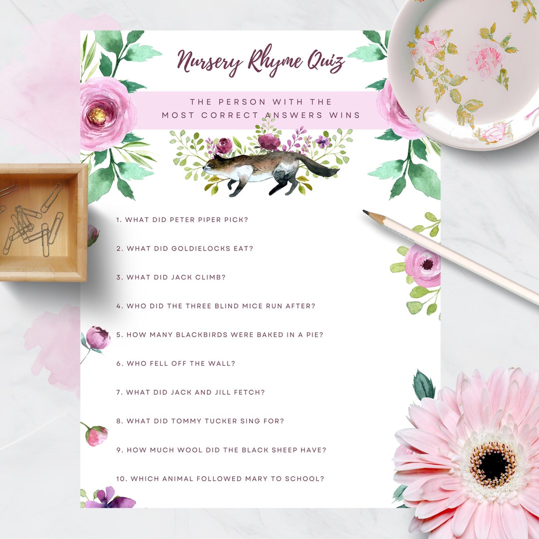 Nursery Rhyme Quiz Game, Guess the Nursery Rhyme, Purrfect Baby Shower ...