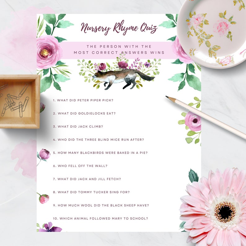 Nursery Rhyme Quiz Game, Guess the Nursery Rhyme, Purrfect Baby Shower ...
