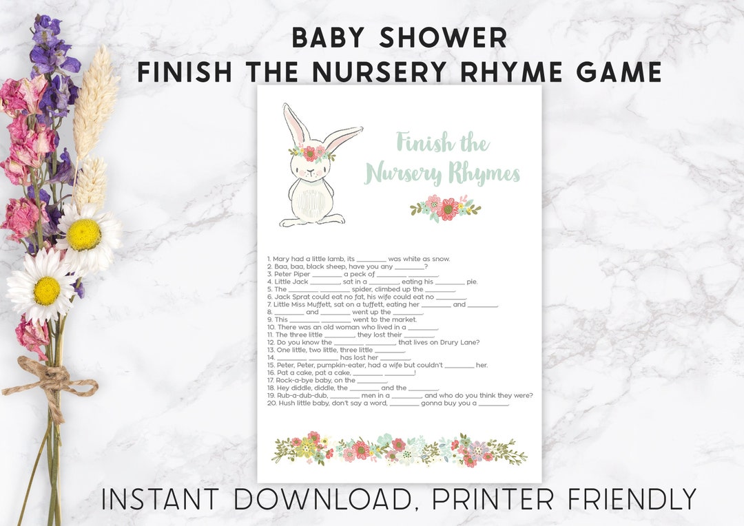 Nursery Rhymes Game Quiz Baby Shower Game Printable Bunny - Etsy