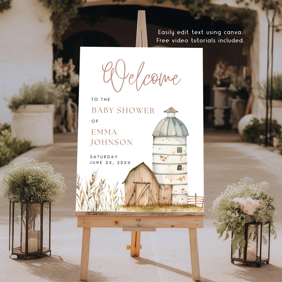 Baby Shower Welcome Sign, Editable Farm Silo Welcome Poster, Gender ...