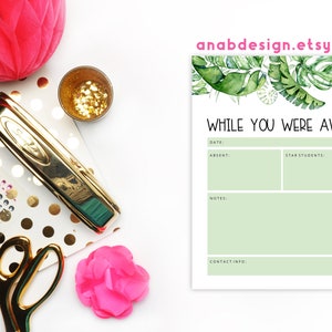 Printable Substitute Teacher While You Were Away Note, Jungle Greenery ...