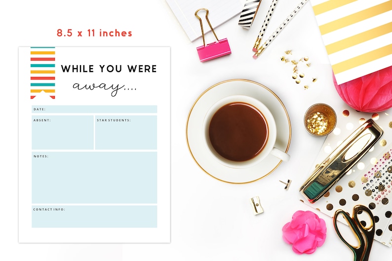 Printable Substitute Teacher Note, While You Were Away Card, Colorful ...