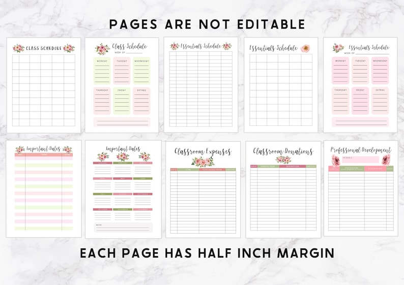 Printable Teacher Planner Pink Flower Theme Ultimate Teacher - Etsy