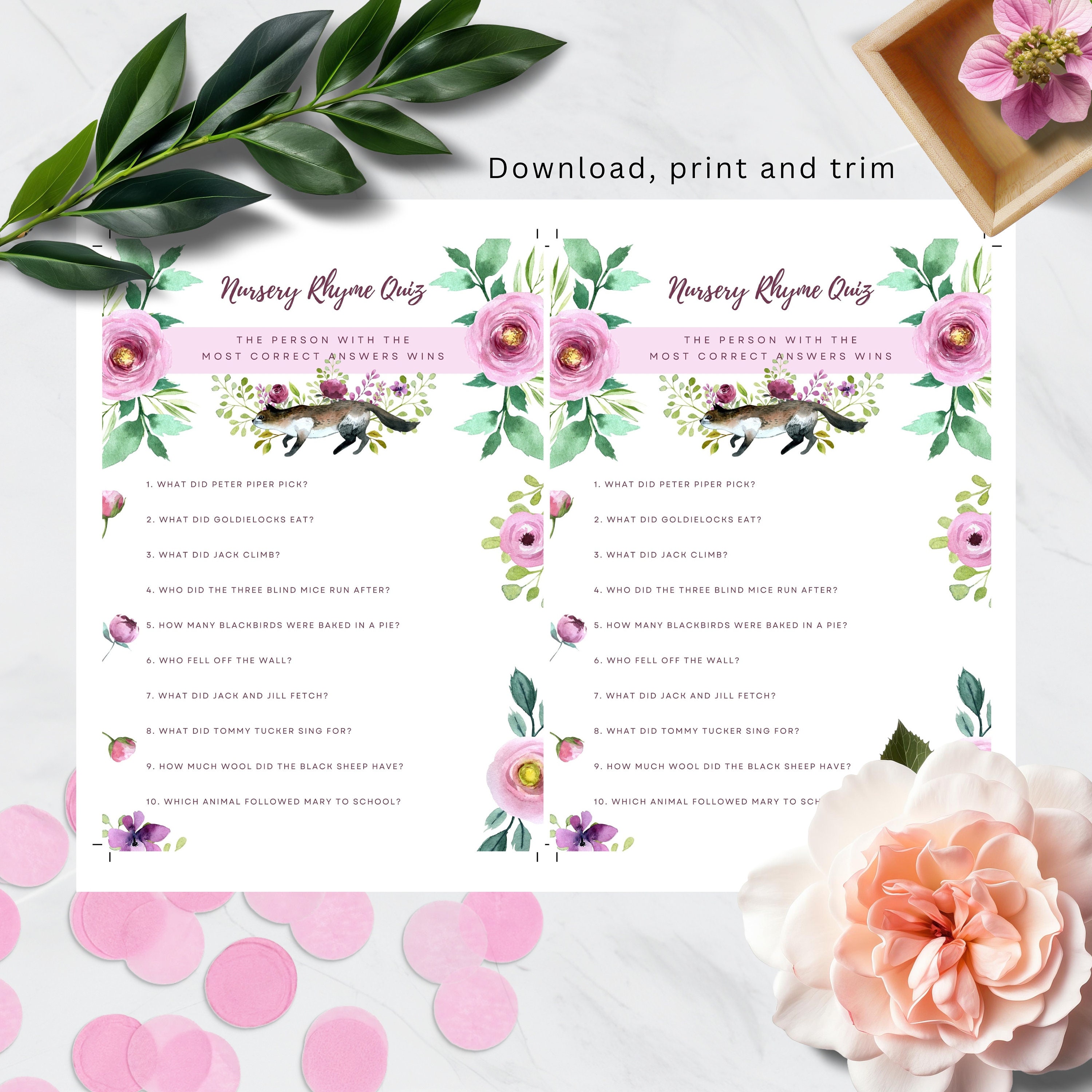 Nursery Rhyme Quiz Game, Guess the Nursery Rhyme, Purrfect Baby Shower ...