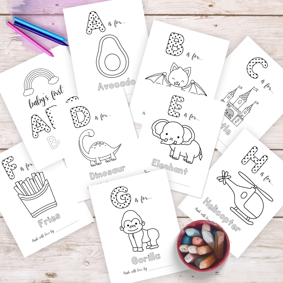 Baby Shower ABC Coloring Book Pages, Baby's First ABC Book, Alphabet ...