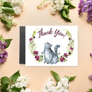 Editable Thank You Card Template, Cat Theme Getting Meowied ...
