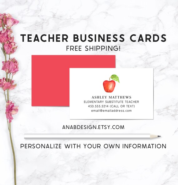 Teacher Business Cards Substitute Teacher Apple Calling - Etsy