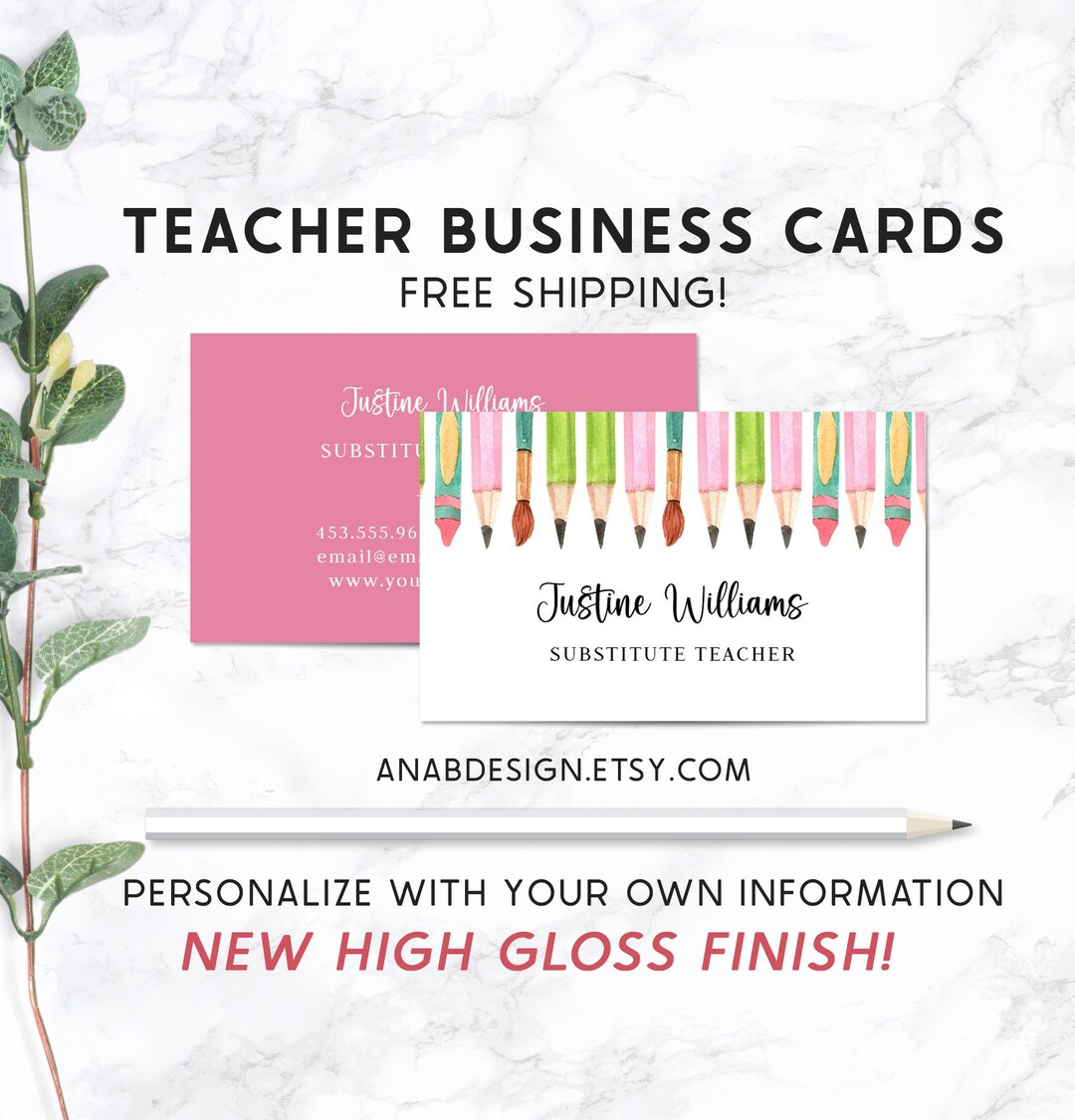 Substitute Teacher Business Cards Open House Contact Cards - Etsy