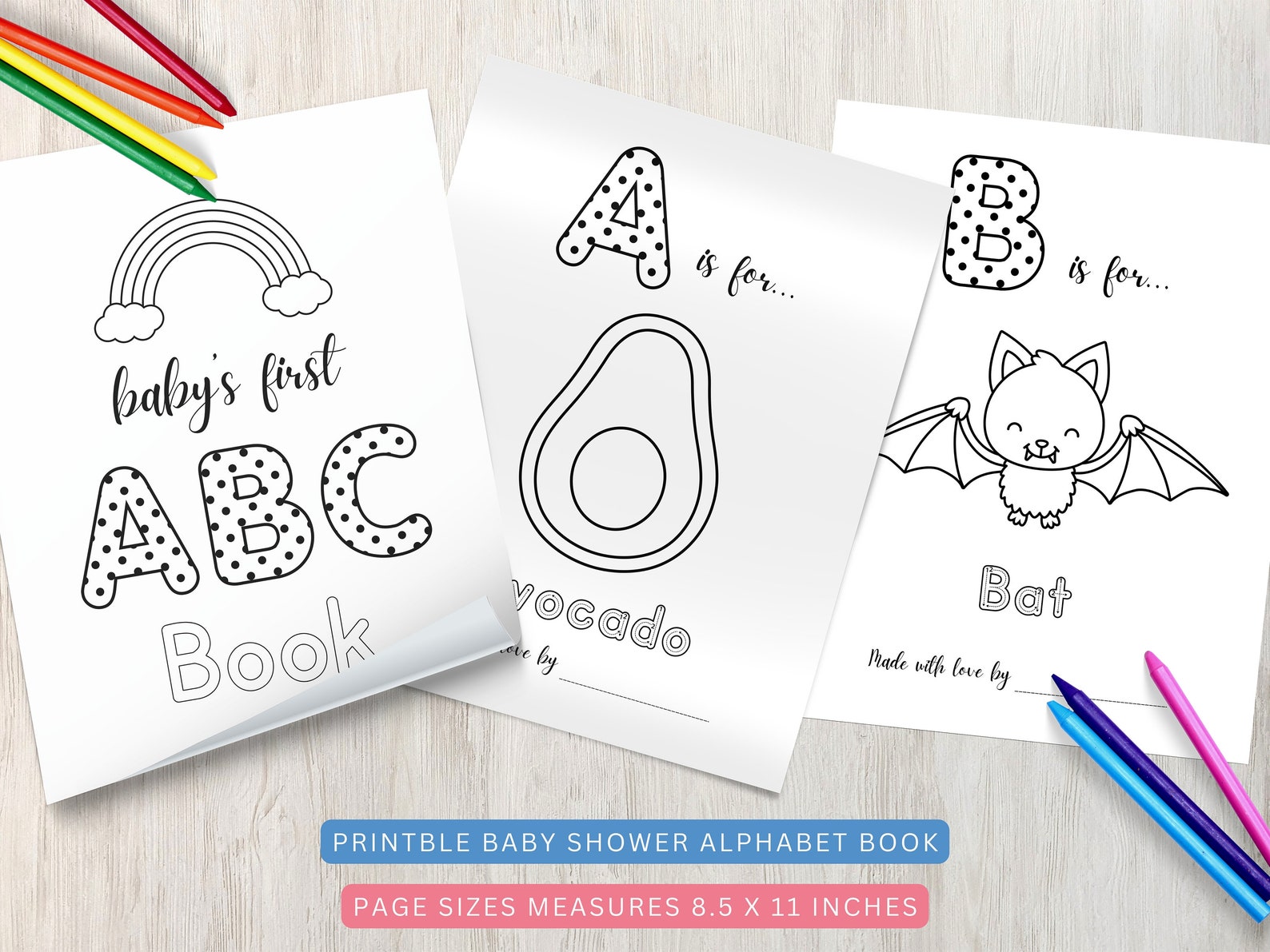 Baby Shower ABC Coloring Book Pages, Baby's First ABC Book, Alphabet ...