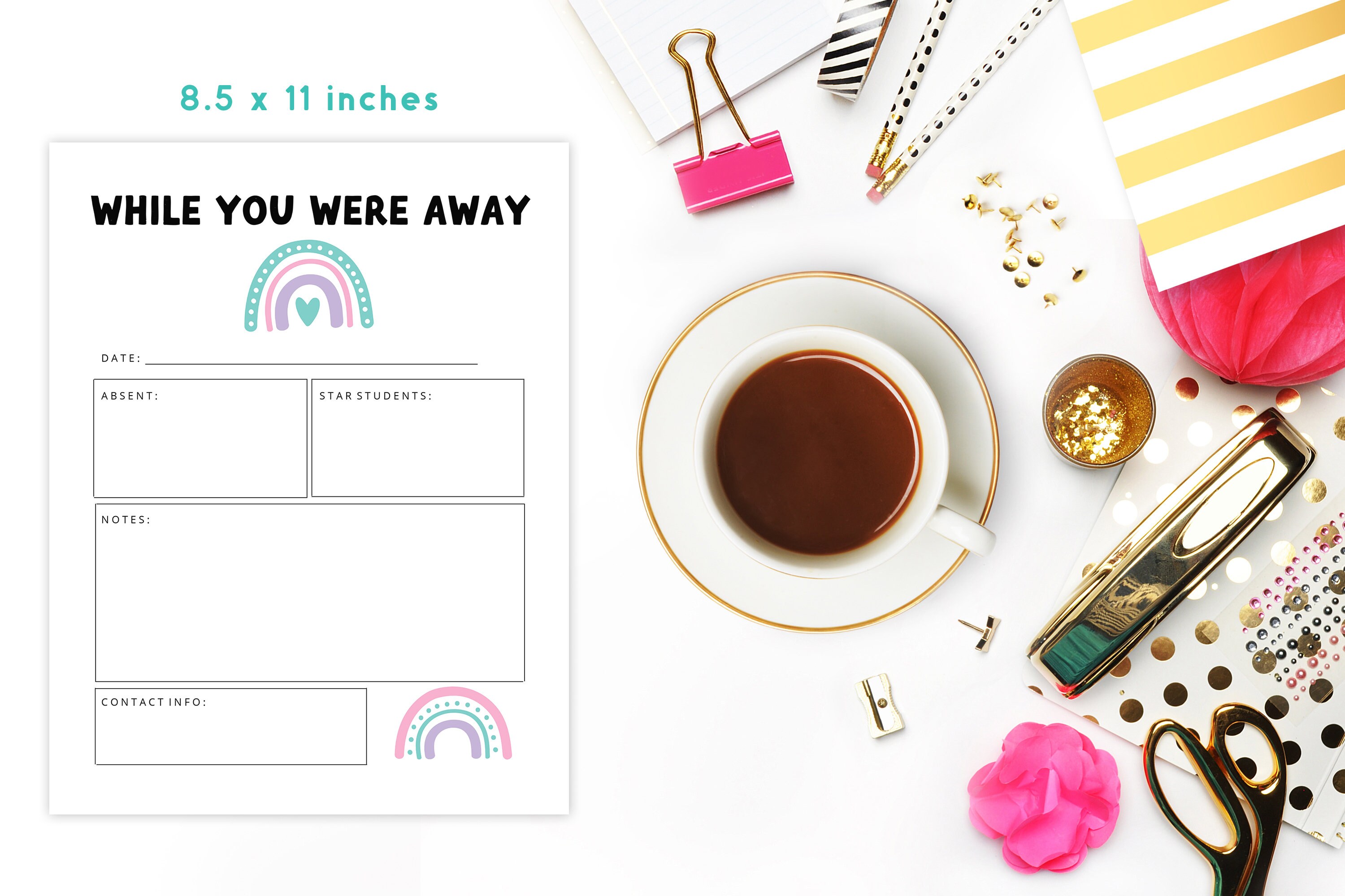 Printable Substitute Teacher While You Were Away Note, Pastel Rainbow ...