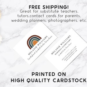 Substitute Teacher Business Cards, Back to School Teacher Contact Cards ...
