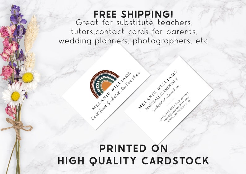 Substitute Teacher Business Cards Back to School Teacher - Etsy