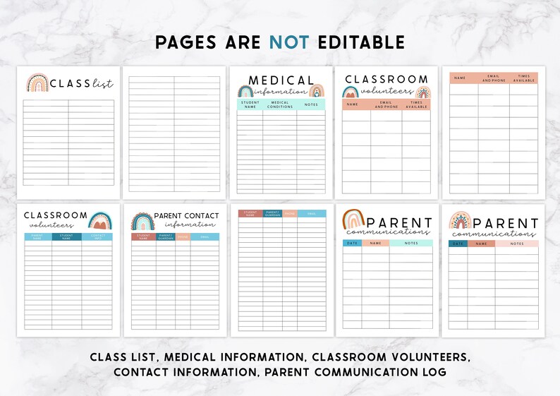 Big Teacher Planner Boho Theme Binder Planner Rainbow - Etsy