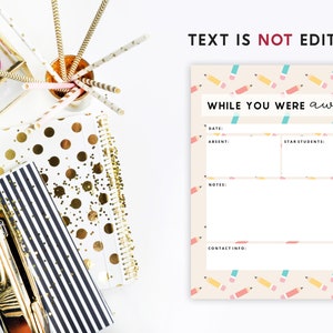 Printable Substitute Teacher Note, While You Were Away Note, Colorful ...