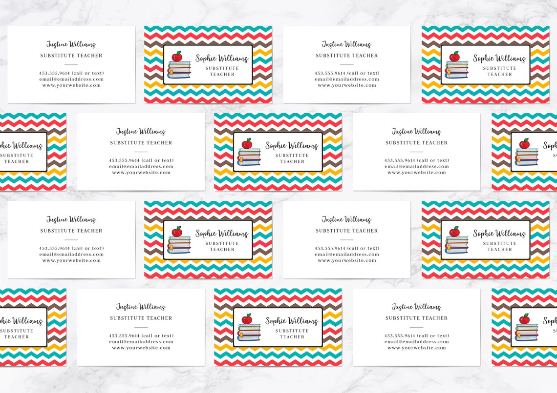 Substitute Teacher Business Cards Chevron Stripes Open House - Etsy
