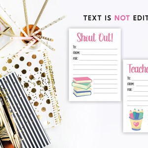 Printable Notes From Teacher Cards, School Supply Reward Cards, Teacher ...