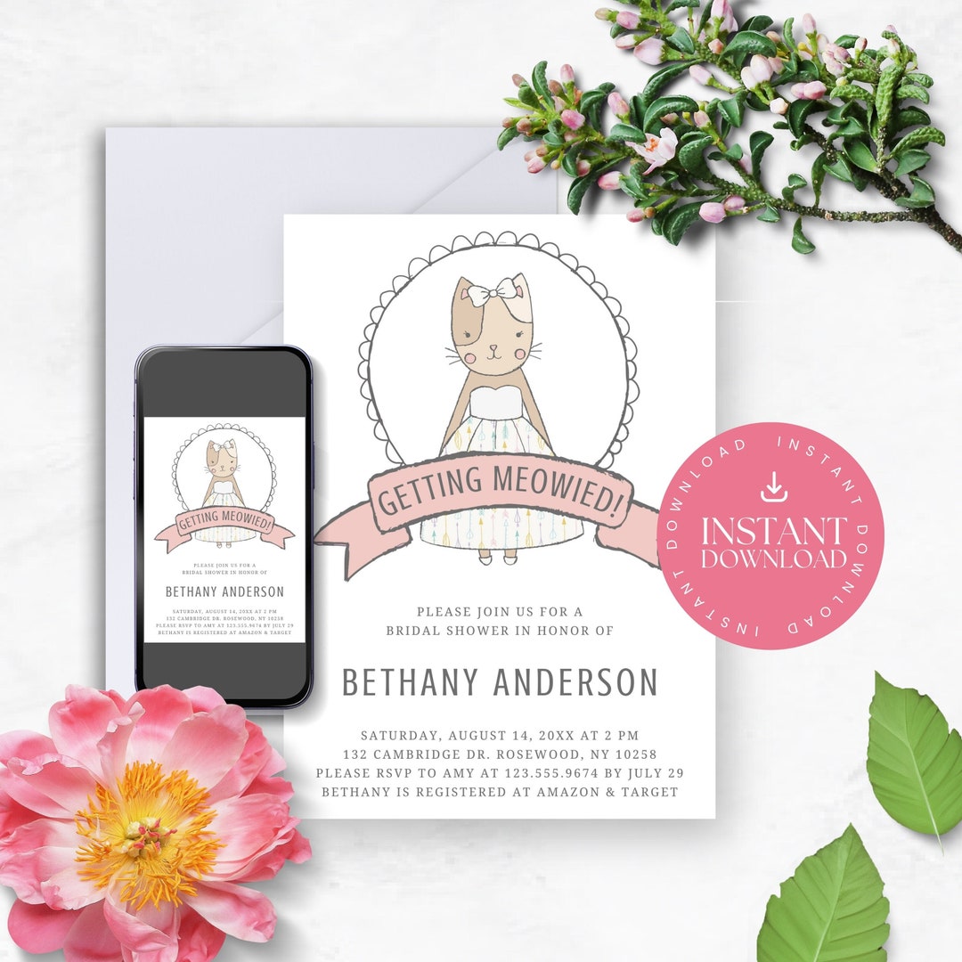 Editable Bridal Shower Invitation, Getting Meowied Template, Getting ...