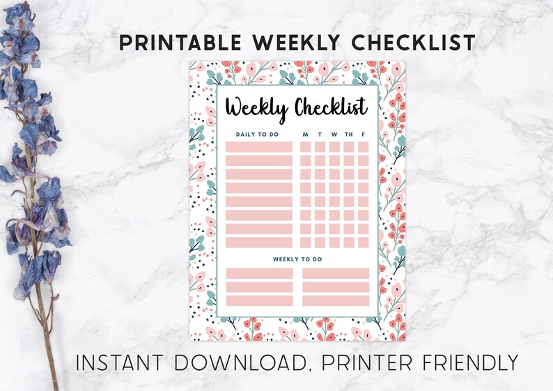 Printable to Do List Floral Weekly Checklist Back to School | Etsy