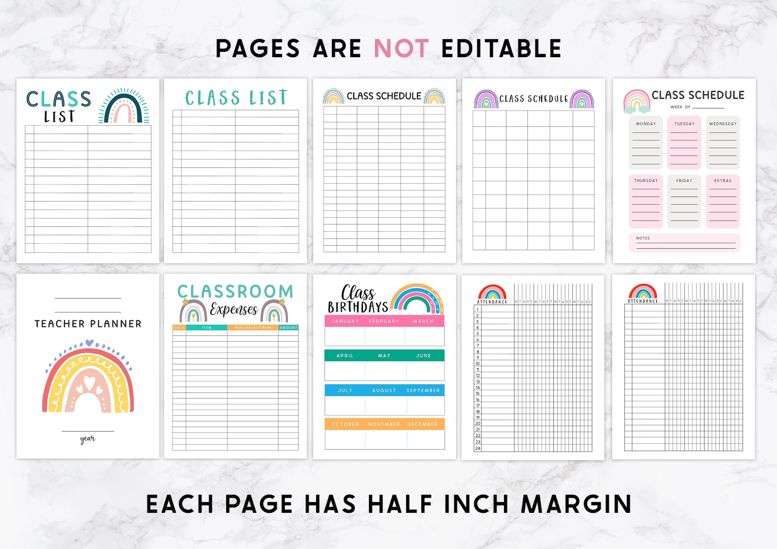 Printable Teacher Planner Rainbow Theme Ultimate Teacher - Etsy