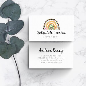 Substitute Teacher Business Cards, Open House Contact Cards, Private ...