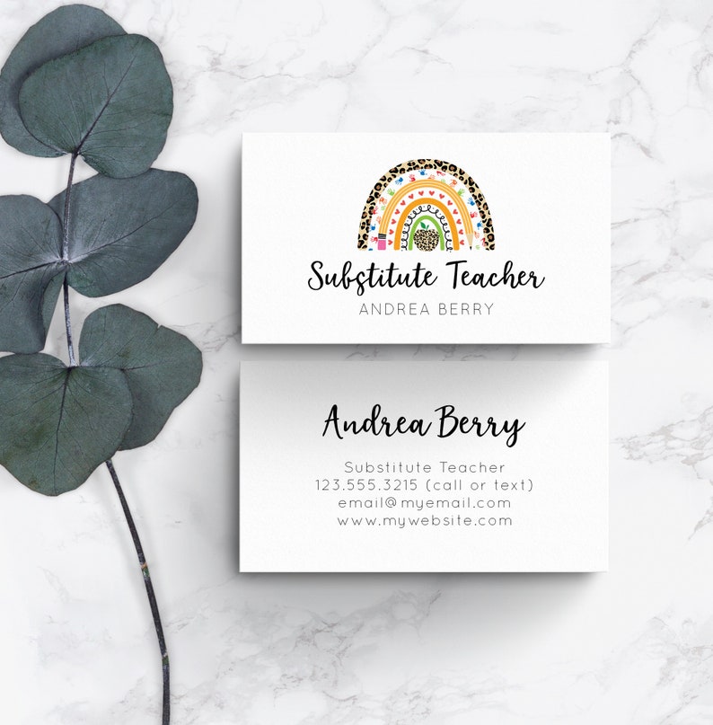 Substitute Teacher Business Cards, Open House Contact Cards, Private ...