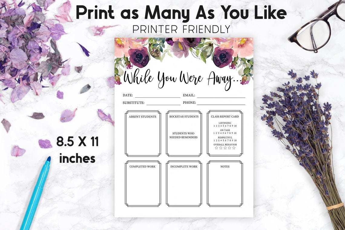 Printable Substitute Teacher Note While You Were Away Back | Etsy
