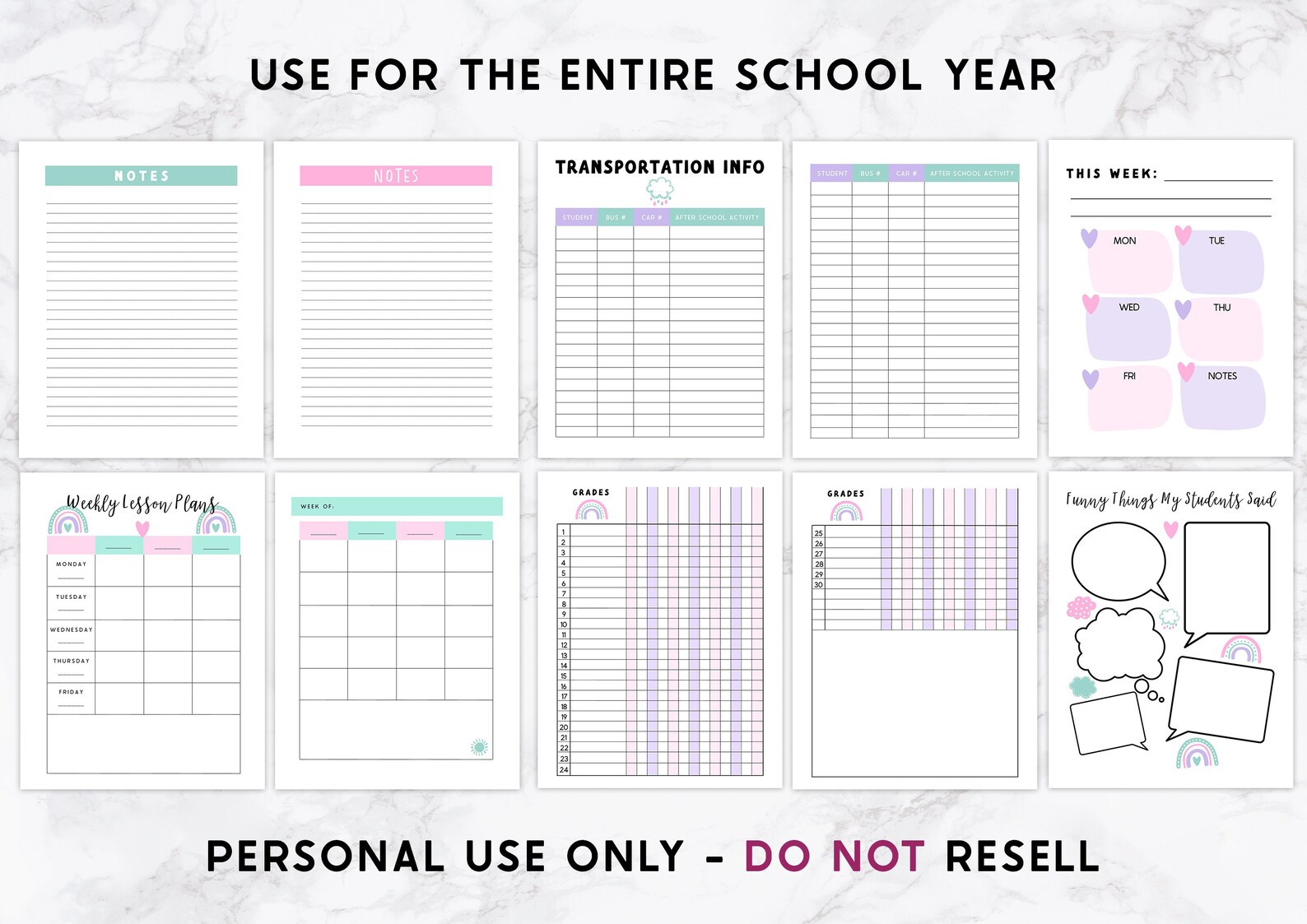 Printable Teacher Planner Pastel Rainbow Teacher Binder Big - Etsy