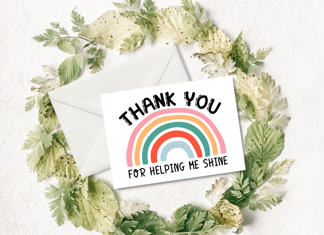 Printable Rainbow Teacher Appreciation Card, Thank You for Helping Me ...