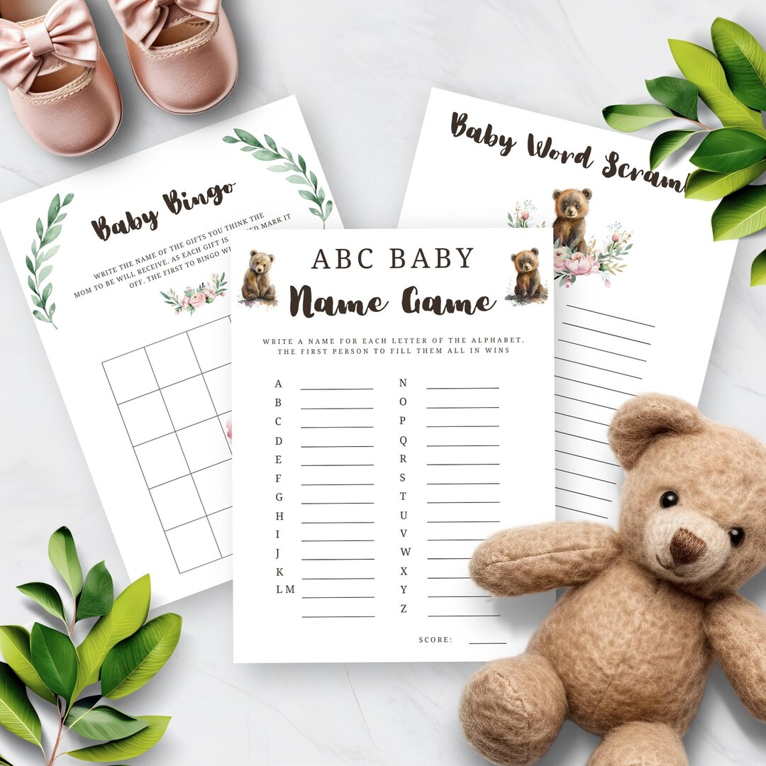 Woodland Bear Baby Shower Games Bundle, 10 Printable Games, Brown Bear ...
