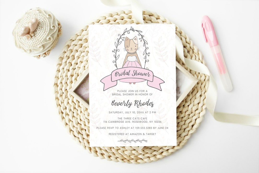 Editable Bridal Shower Invitation, Getting Meowied Invitation Template ...