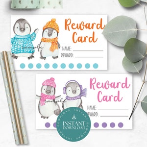 Printable Classroom Reward Cards, Classroom Management, Winter Penguin ...
