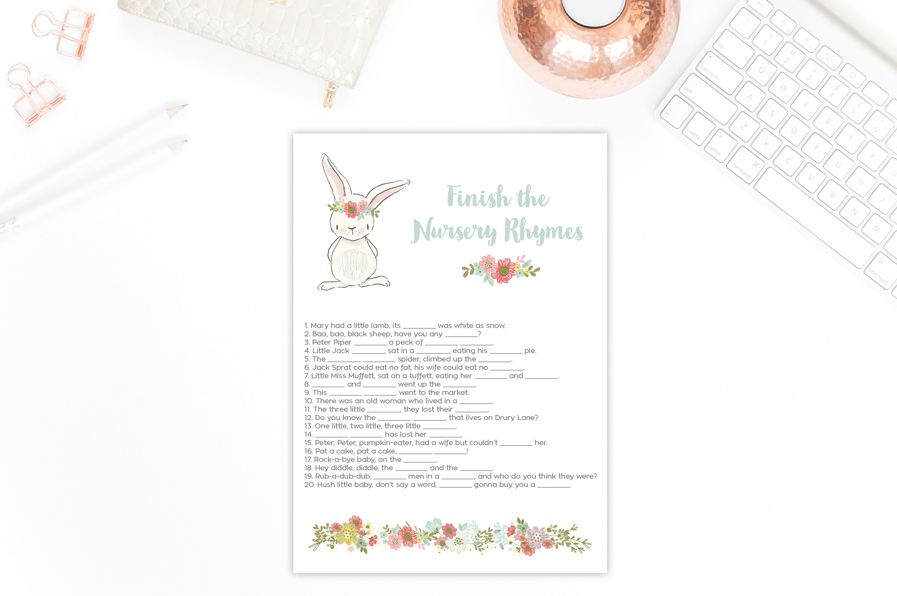 Nursery Rhymes Game Quiz Baby Shower Game Printable Bunny - Etsy