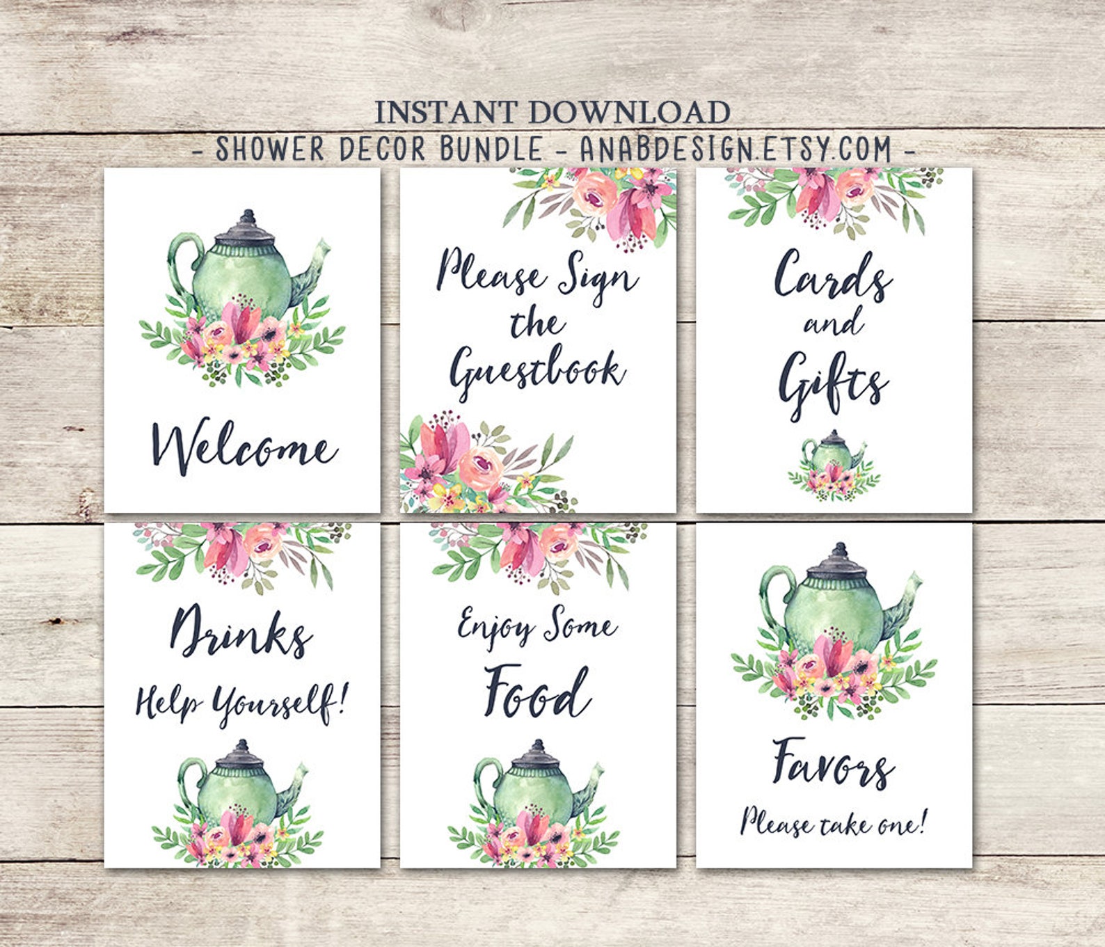 Printable Baby Shower Decor Bridal Shower Decor Tea Party - Etsy