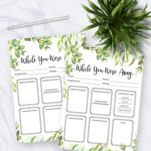 Editable Substitute Teacher Note, Greenery While You Were Away Letter ...