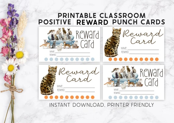 Printable Classroom Reward Punch Cards Set of 2 Cat Theme | Etsy