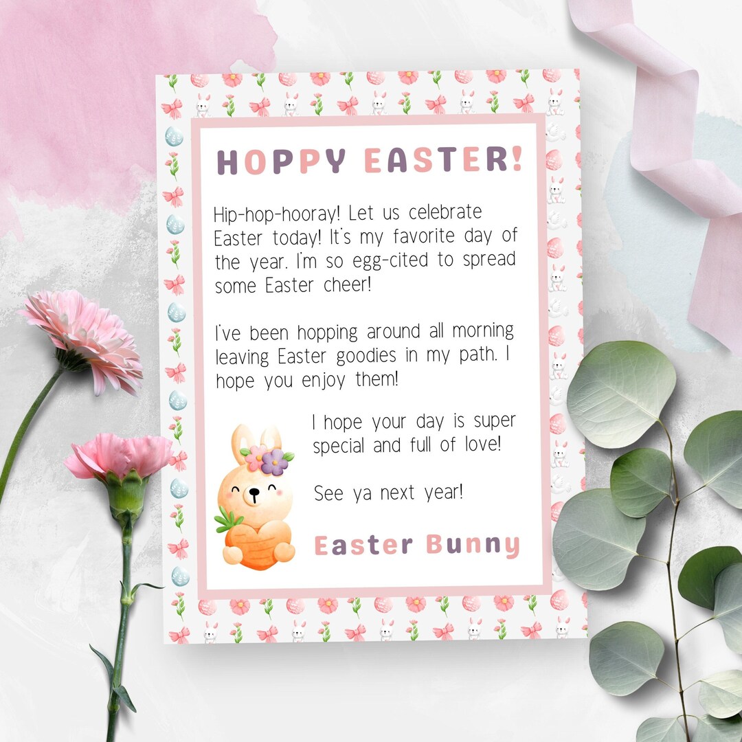 Personalized Pink Easter Bunny Letter for Girls, Printable Hoppy Easter ...