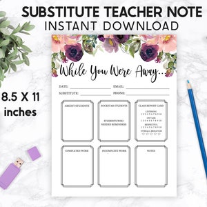 Printable Substitute Teacher Note, While You Were Away, Back to School ...