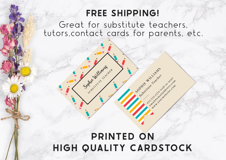 Substitute Teacher Busines Cards, Open House Contact Cards, Back to ...