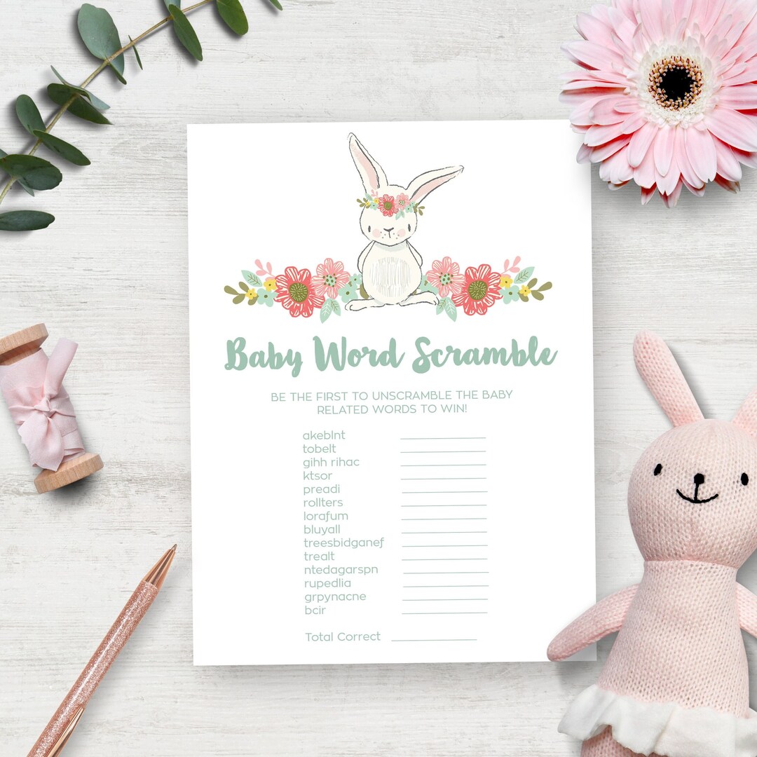Bunny Baby Shower Word Scramble, Baby Shower Game, Instant Download ...