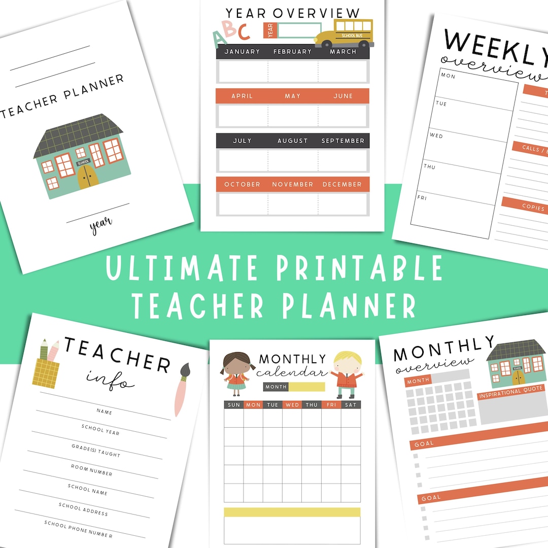 Comprehensive Printable Teacher Planner: School-themed Binder With ...